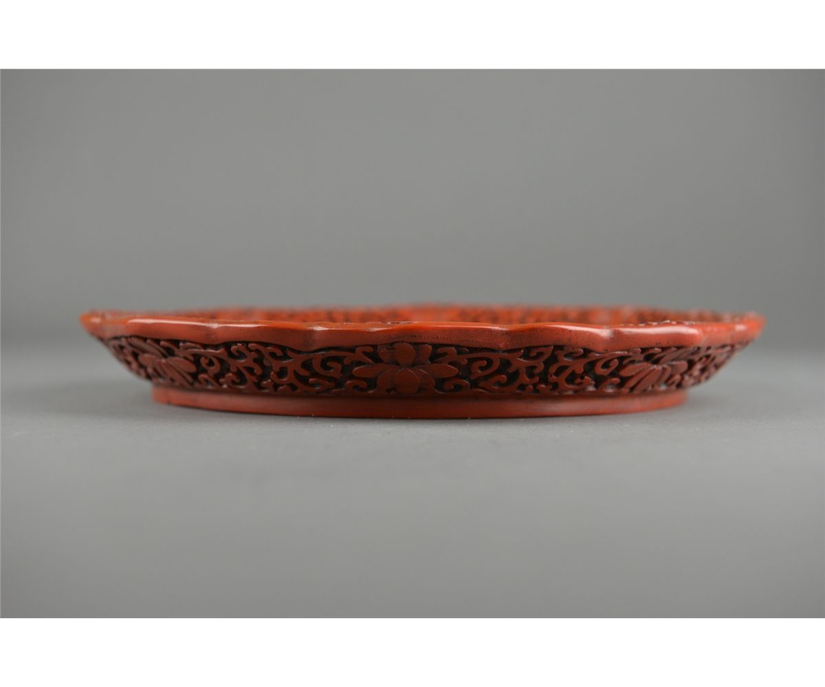 Chinese Carved Cinnabar Lacquer Plate Qianlong
