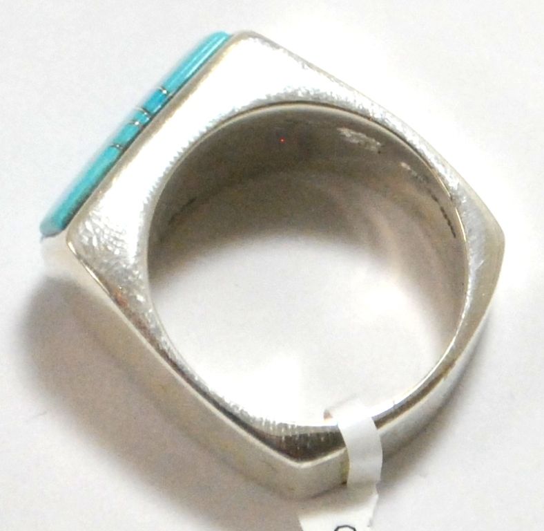 Navajo Turquoise Inlay Sterling Silver Men's Ring - Calvin Begay