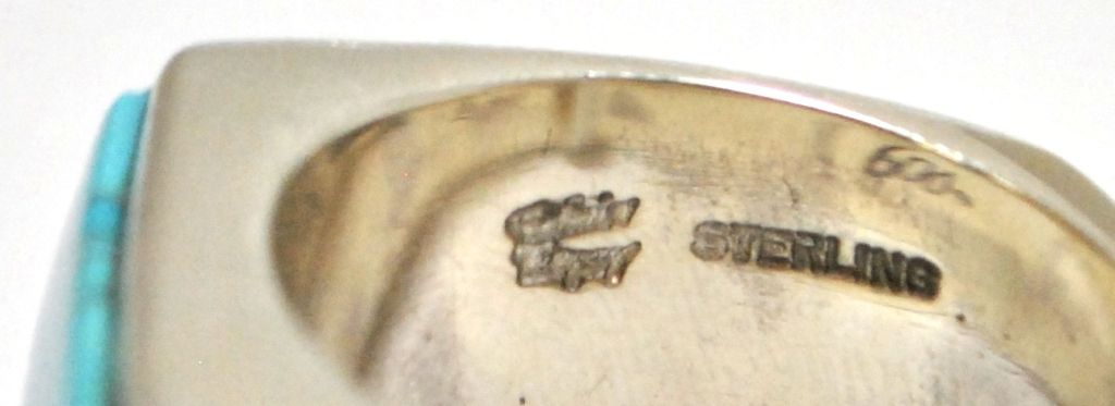 Navajo Turquoise Inlay Sterling Silver Men's Ring - Calvin Begay