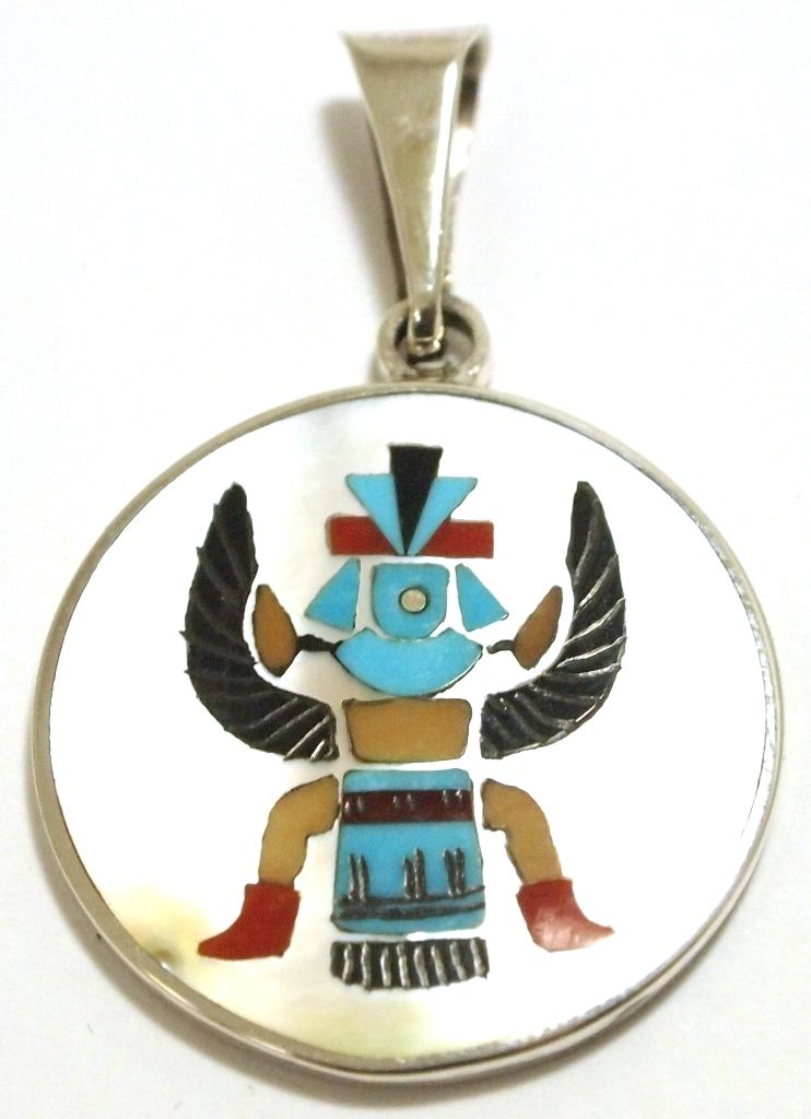 Zuni Multi-Stone Inlay Knifewing Kachina Sterling Silver Pendant ...