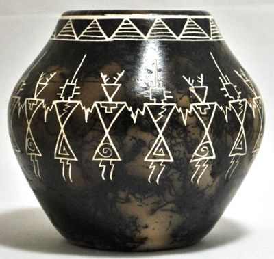 Acoma Pueblo Multiple Dancers Etched Horsehair Pottery - Gary Yellow ...