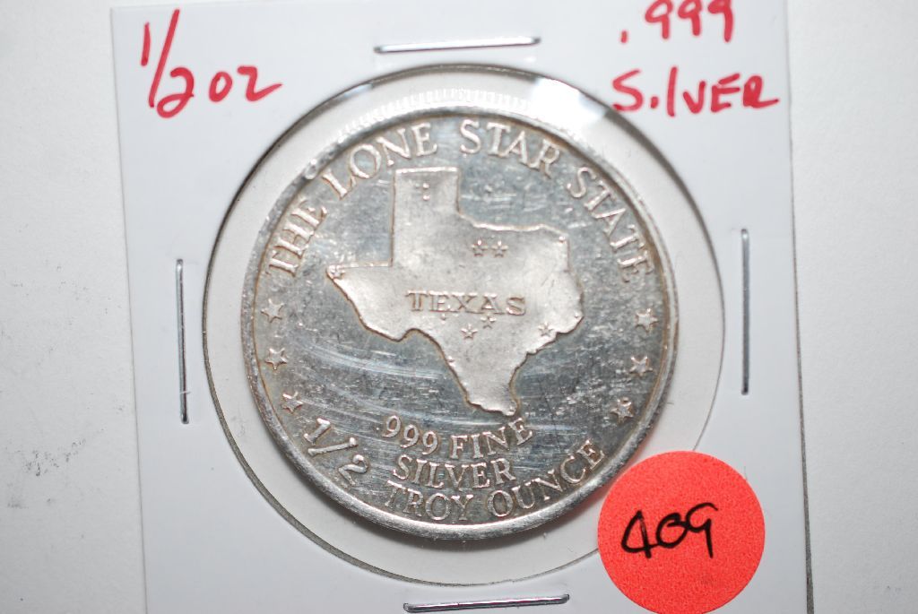 1986 Silver Round "Texas Sesquicentennial"; The Lone Star State; 999 ...