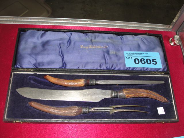 Bone handled carving set with original case