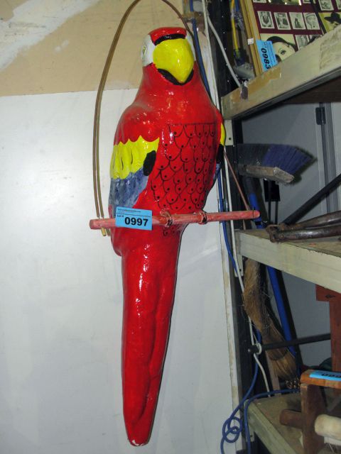 Hanging paper mache parrot