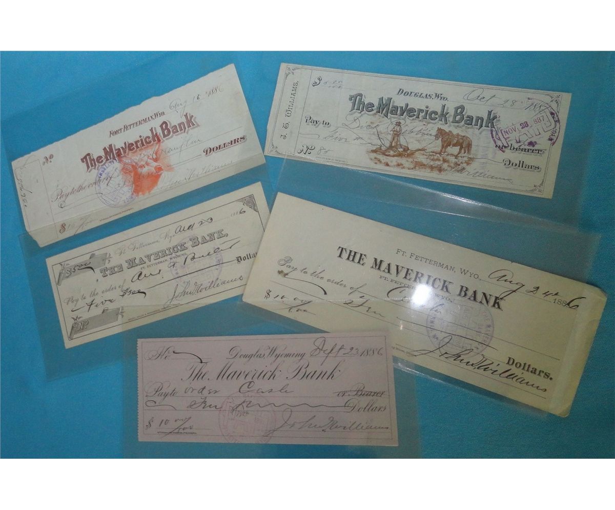 Scarce group of Wyoming Territory checks from Maverick Bank, Fort ...