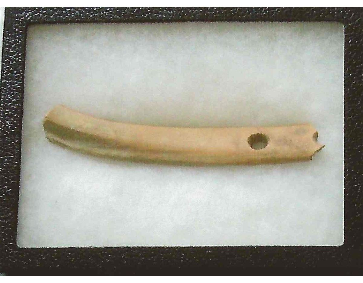 Buffalo bone arrow shaft tool, Mandan tribe, North Dakota