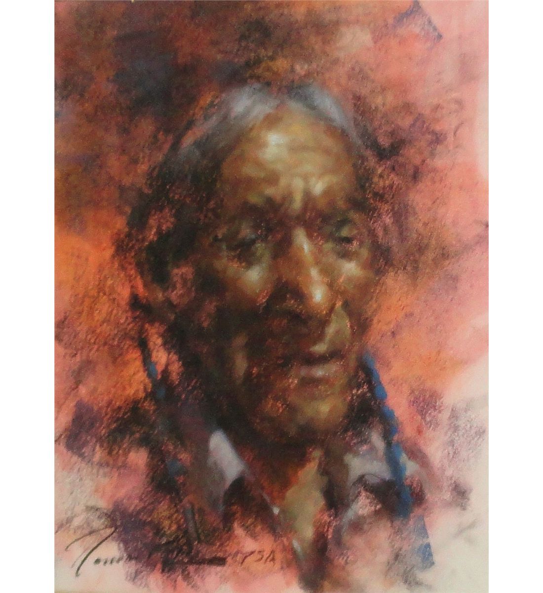 Kelly, Ramon, Indian Portrait at Sunset, pastel, 18” x 15 1/2".