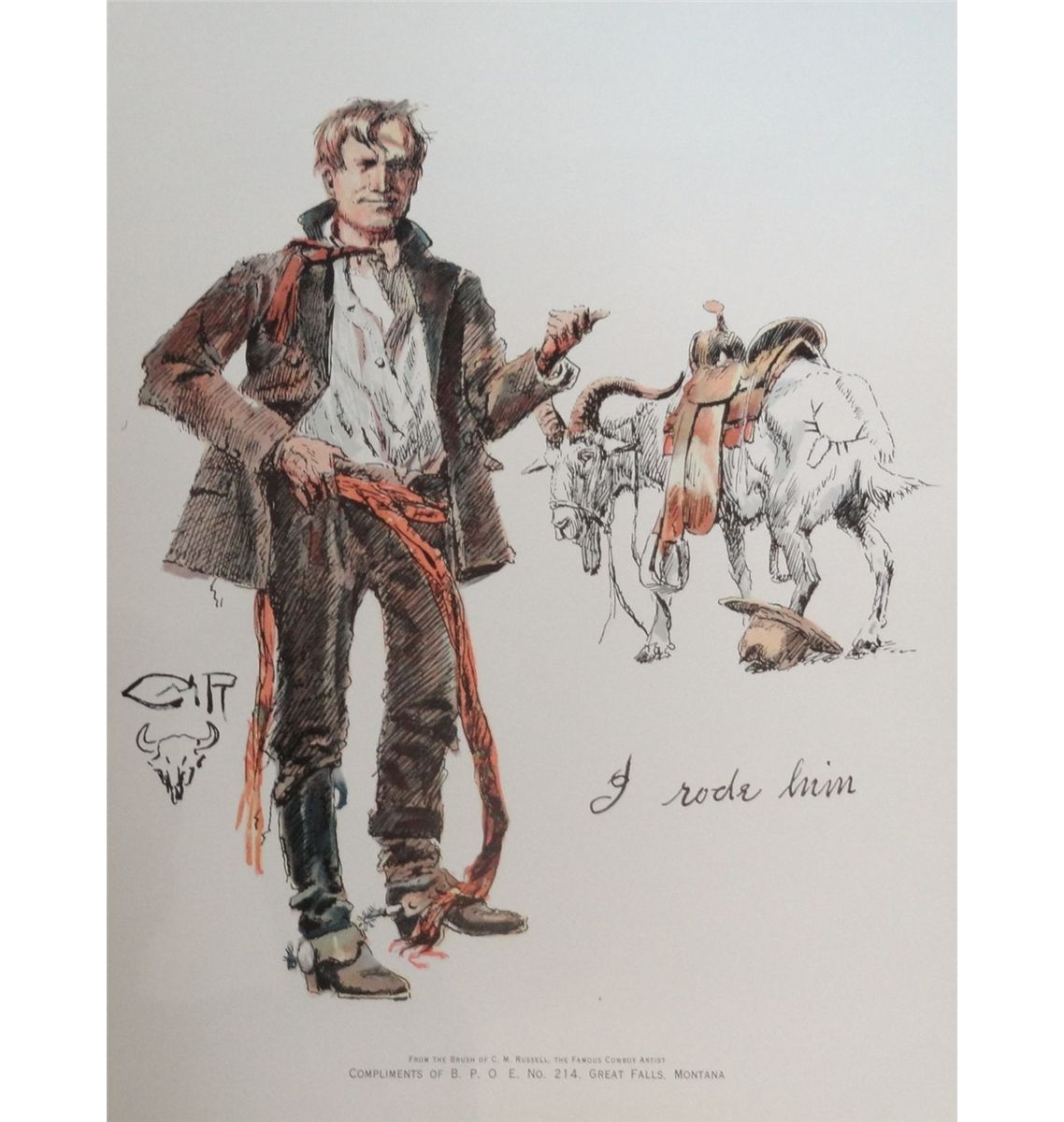 (C.M. Russell) Colored Lithograph “ I Rode Him”. From the Brush of C.M ...