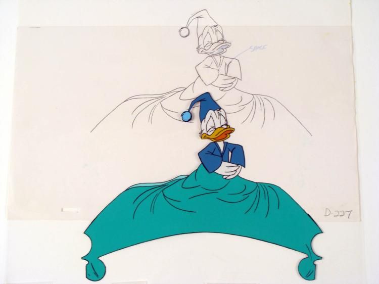 Stomach Hold Donald Duck Cel Drawing Orig Animation Art