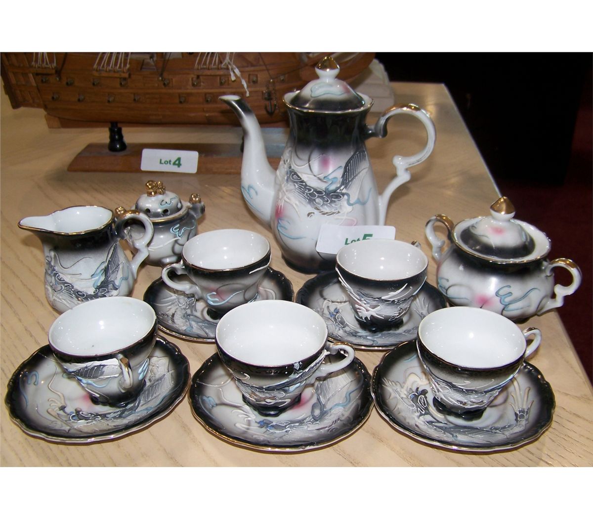 9-PIECE JAPANESE DRAGONWARE TEA SET