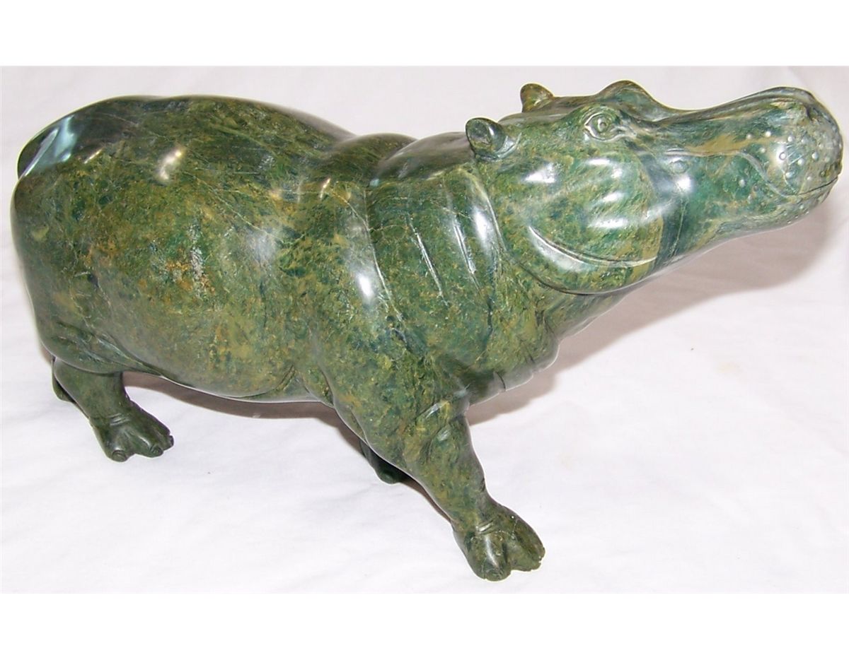 ANTHONY CHAUKE 94' VERDITE CARVING OF HIPPO $1,320 RETAIL