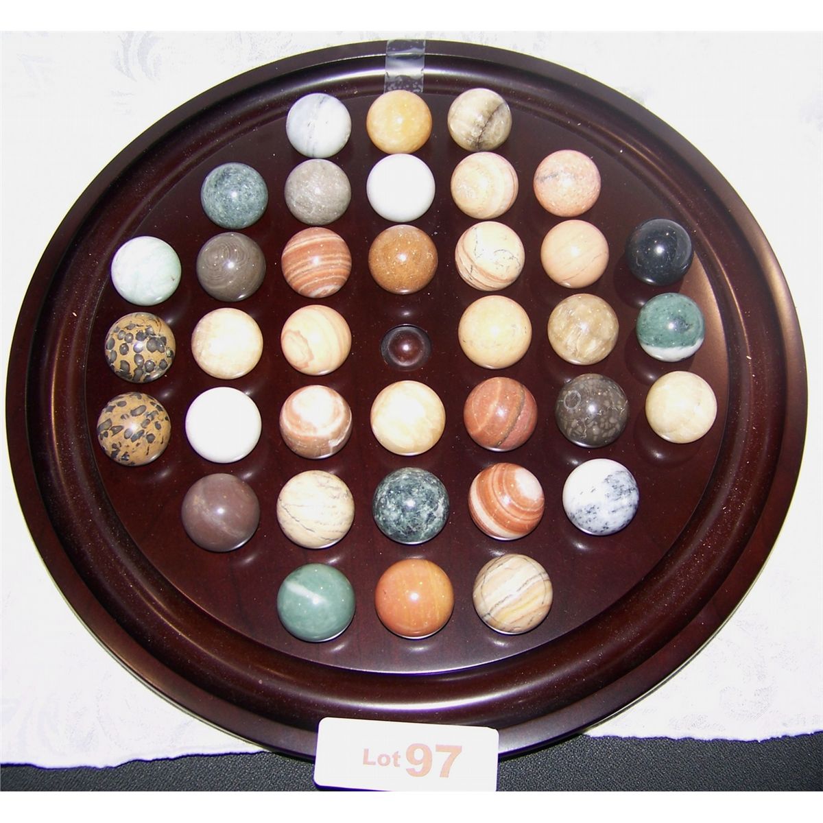 STONE SOLITAIRE GAME WITH FINE WOOD BOARD