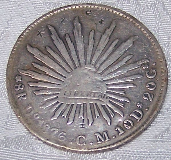 1876 SILVER 8 REALES W/ COUNTER MARKS-MEXICO RARE
