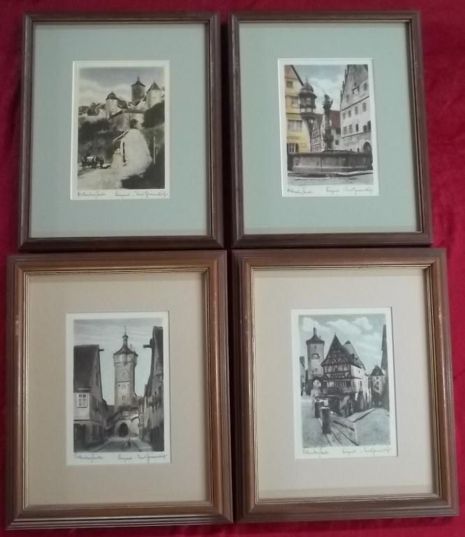 4 Ernst Geissendorfer Signed Rothenburg Etchings