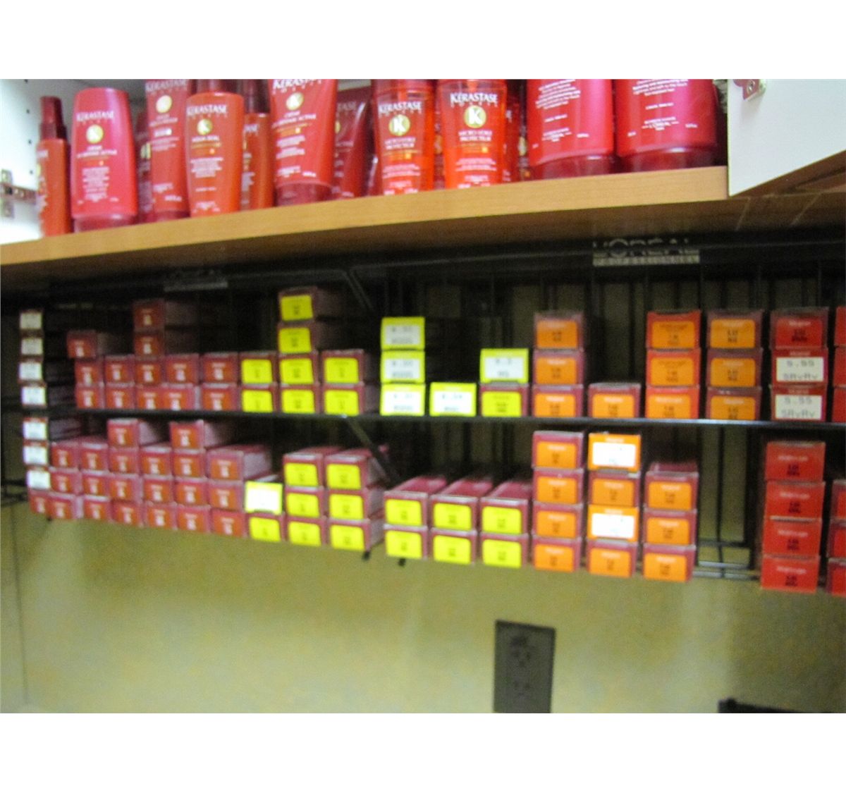 LOT ASSORTED HAIR COLOR BY LOREAL WITH DISPLAY RACKS