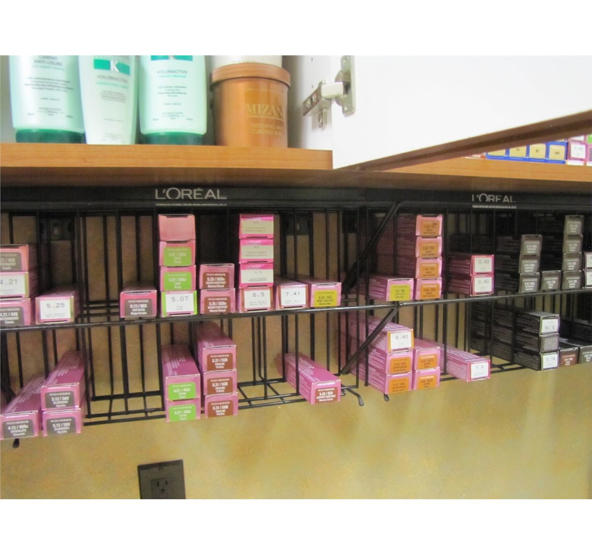 LOT ASSORTED HAIR COLOR BY LOREAL WITH DISPLAY RACKS