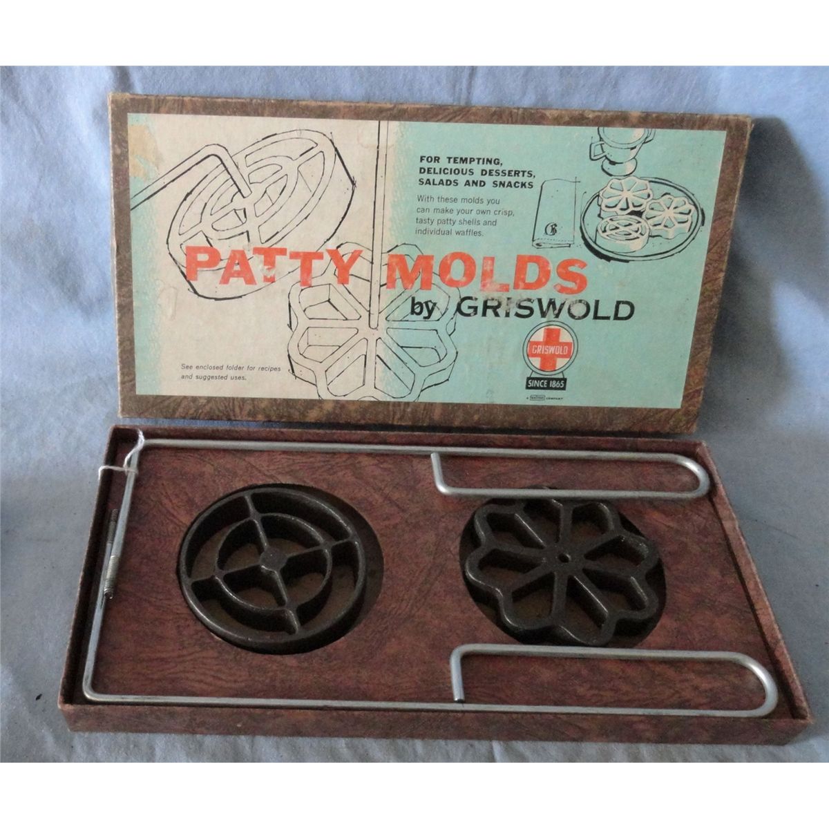 Griswold patty molds , in original box; and additional rosette cookie ...
