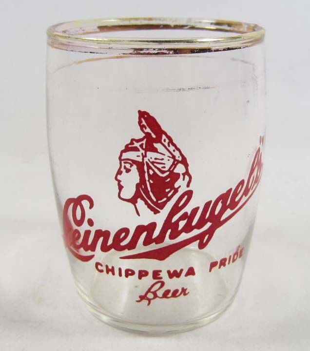 VINTAGE GLASS LEINENKUGELS BEER CUP W/ NATIVE AMERICAN GRAPHIC
