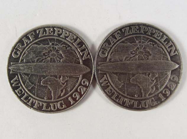 LOT OF 2 GERMAN NAZI ZEPPELIN COINS