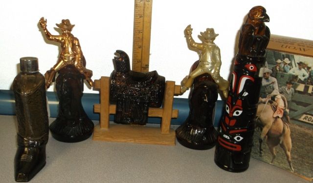 5 Cowboy Avon Bottles 2 Bucking Bronco 1 with box, Boot, Saddle and ...