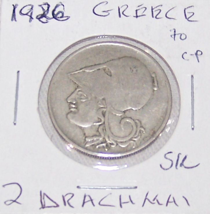 Rare Silver 1926 Greek 2-Drachma Coin