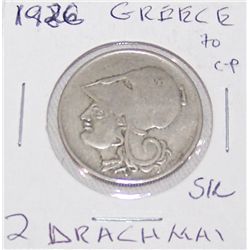 Rare Silver 1926 Greek 2-Drachma Coin