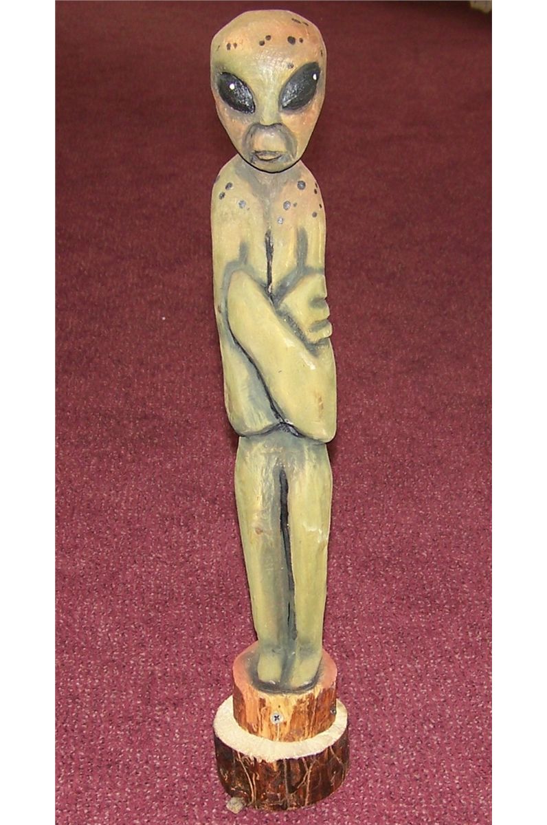 Alien Carved Wood Statue, 24"T