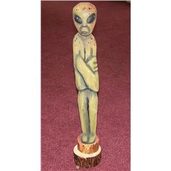 Alien Carved Wood Statue, 24"T