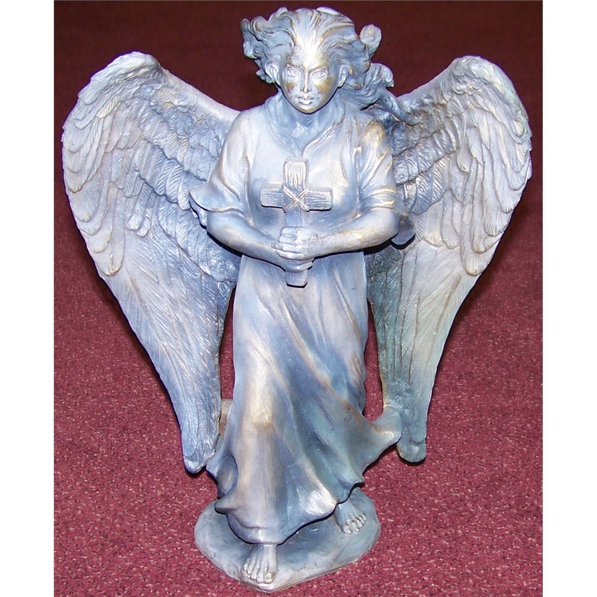 RICK ROWLEY SOLID BRONZE CAST ANGEL HOLDING CROSS SCULPTURE 16"T x 12"W