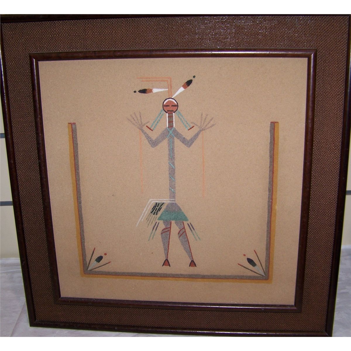 VINTAGE NATIVE AMERICAN SANDSTONE FRAMED PAINTING