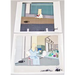Two Original DILBERT Cartoon Cels w/ Water Color Backgrounds.