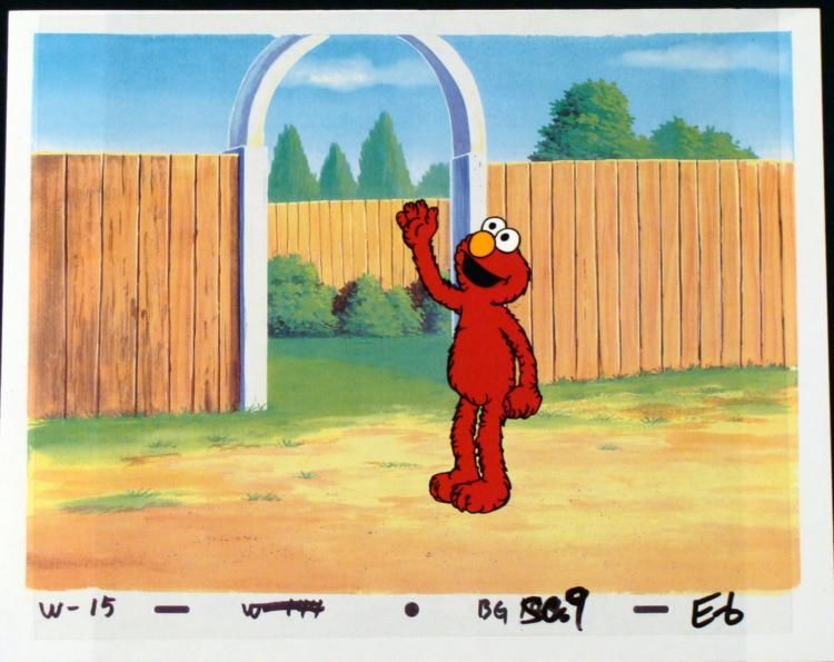 Original Waving Elmo Animation Background Cel Red Art
