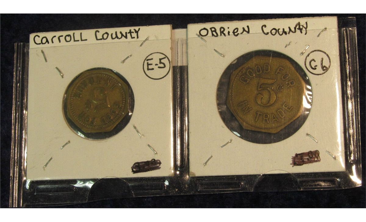 176. J.N. Jenssen, 5c in Trade, Calumet, Iowa & Frank Biller, 5c in ...
