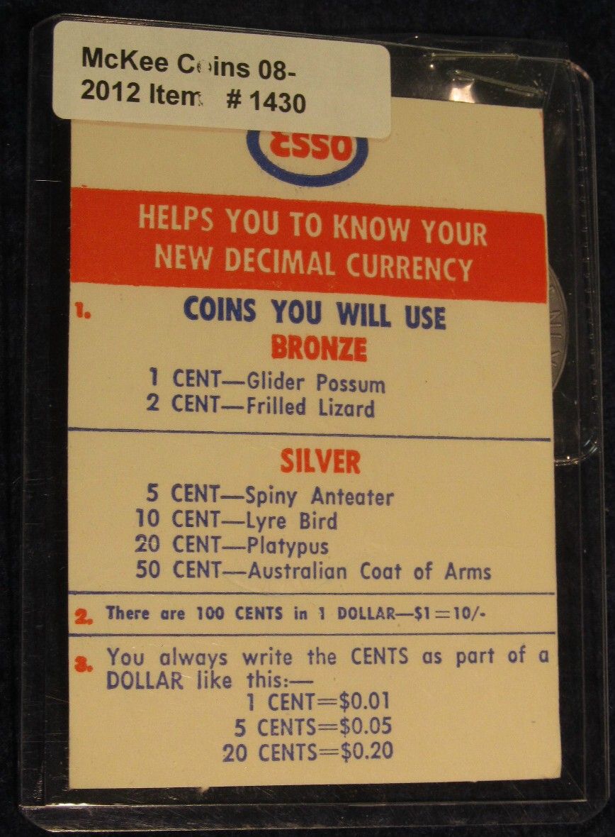 1430. 1966 Esso Gasoline Australian Decimal Currency Conversion Chart ...