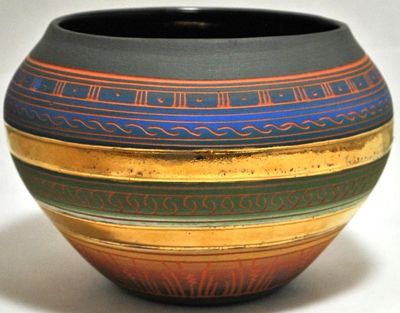 Navajo 12k Gold Filled Etched Pottery - Carol Torres