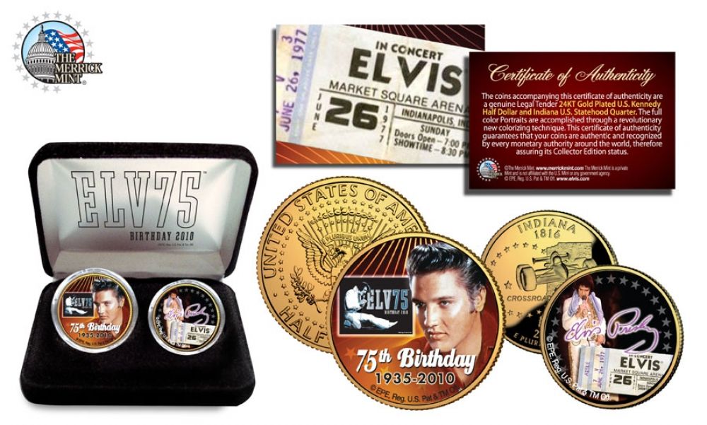 Elvis Presley 75th Birthday Commemorative 2-Coin Colorized 24K Gold ...