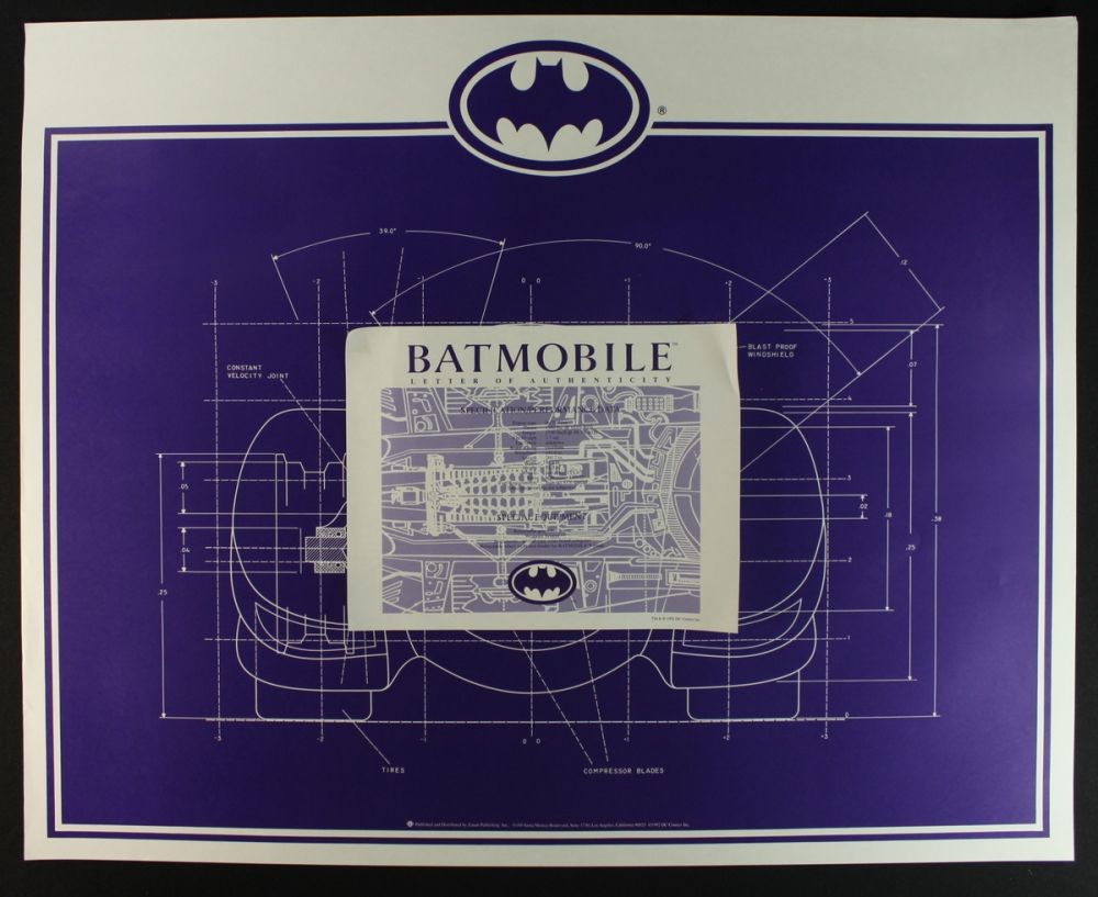 Batman Batmobile Oversized Blueprint LE 1992 Lithograph (DC Comics LOA)