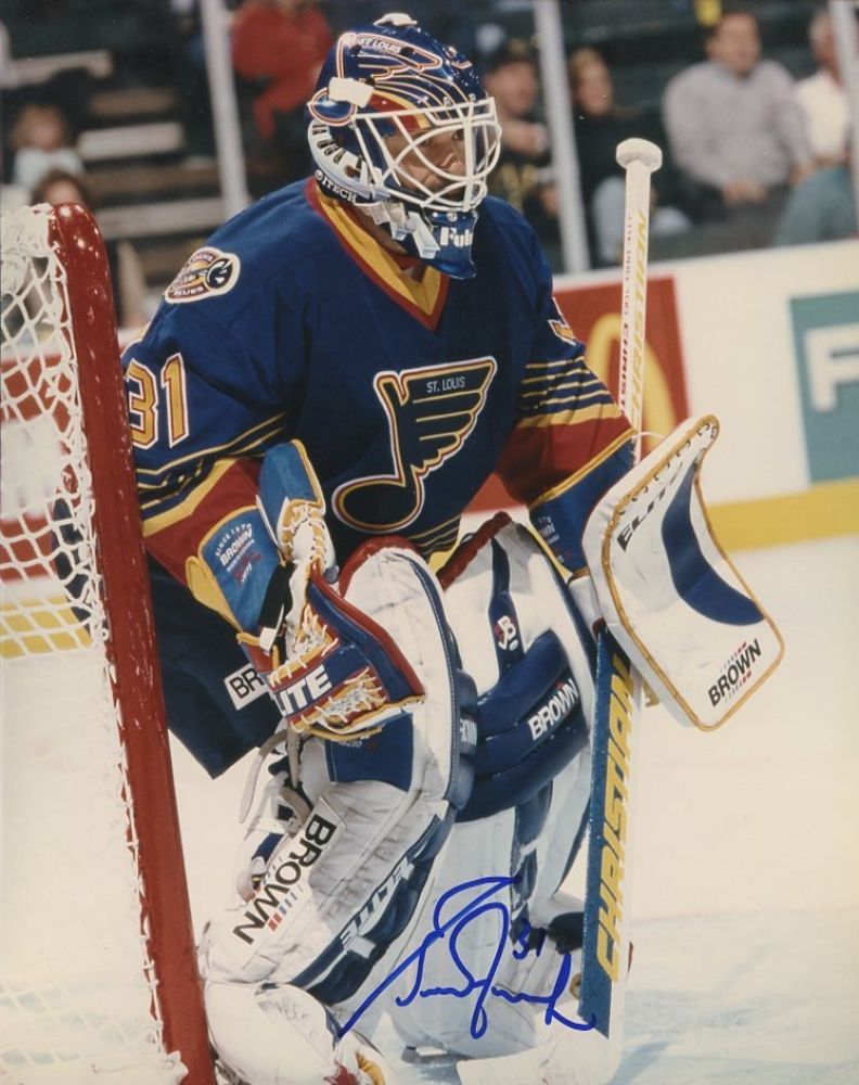 Grant Fuhr Signed Blues 8x10 Photo (PA LOA)