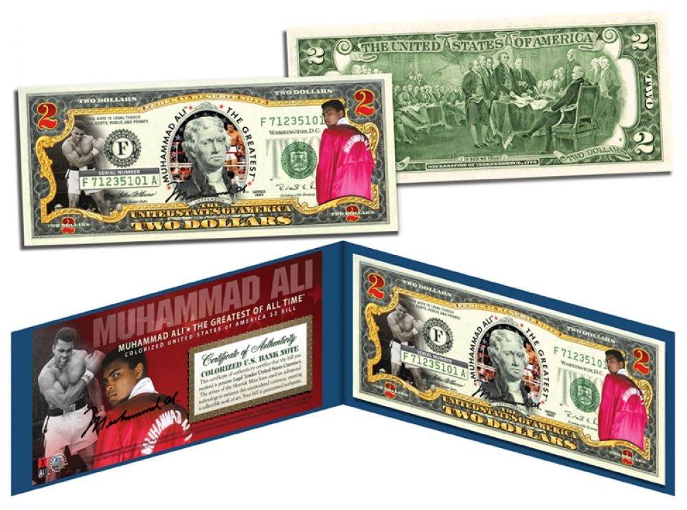 Muhammad Ali "The Greatest" Colorized $2 Bill from Merrick Mint with ...
