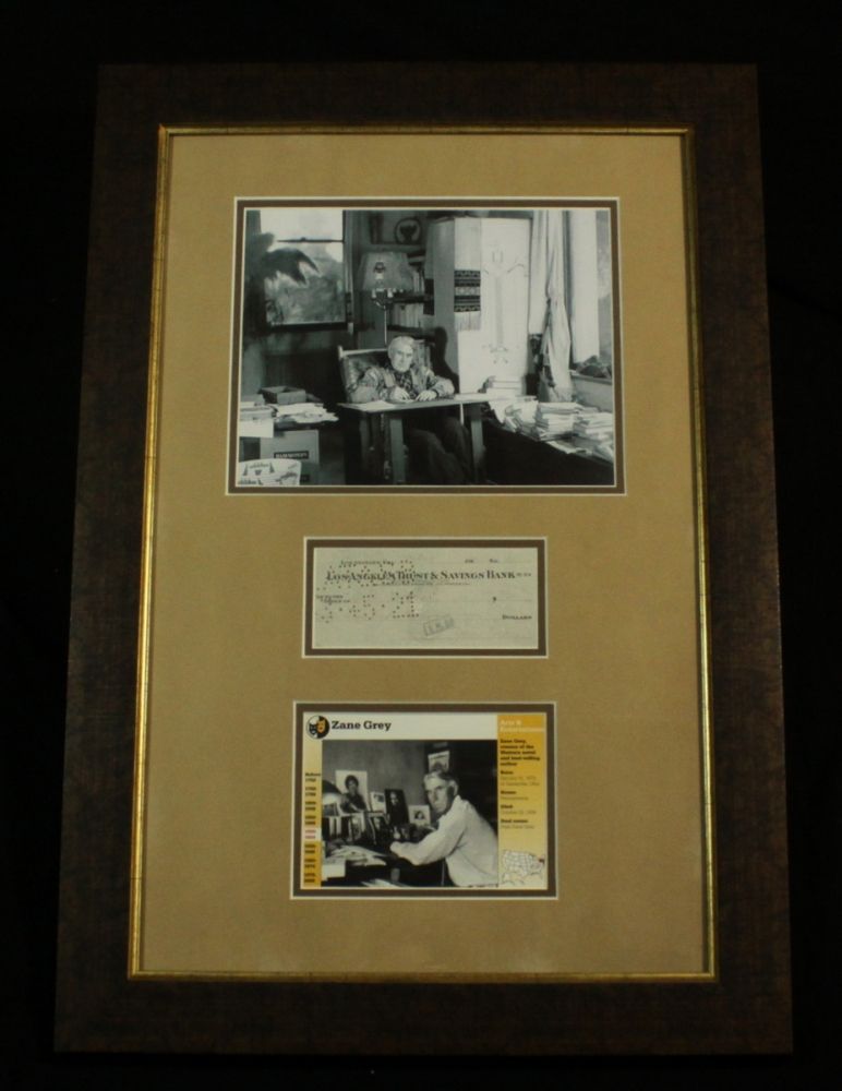 Zane Grey 17x25 Custom Framed Display With Signed Check Copy