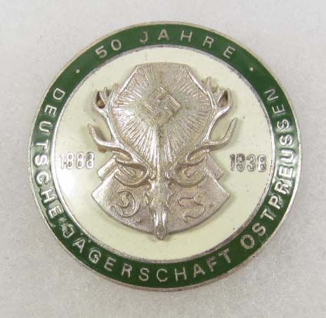 GERMAN NAZI DEUTSCHES JAGERSCHAFT HUNTING ASSOCIATION ENAMELED BADGE
