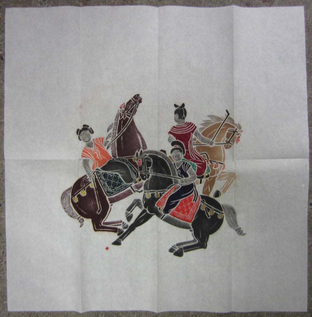 COLORED CHINESE ART PAPER RUBBING ON RICE PAPER FROM STONE CARVING