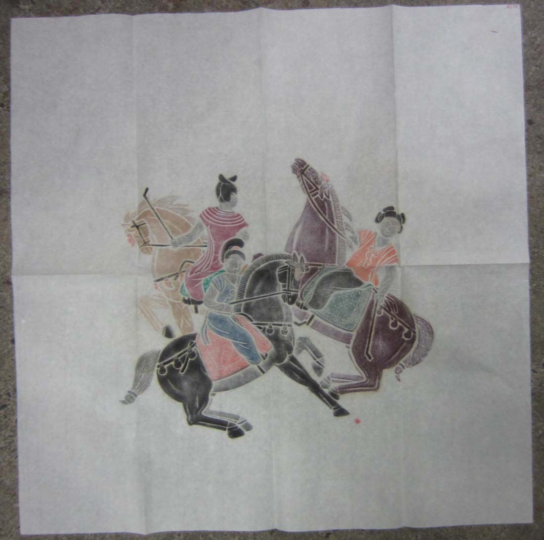 COLORED CHINESE ART PAPER RUBBING ON RICE PAPER FROM STONE CARVING