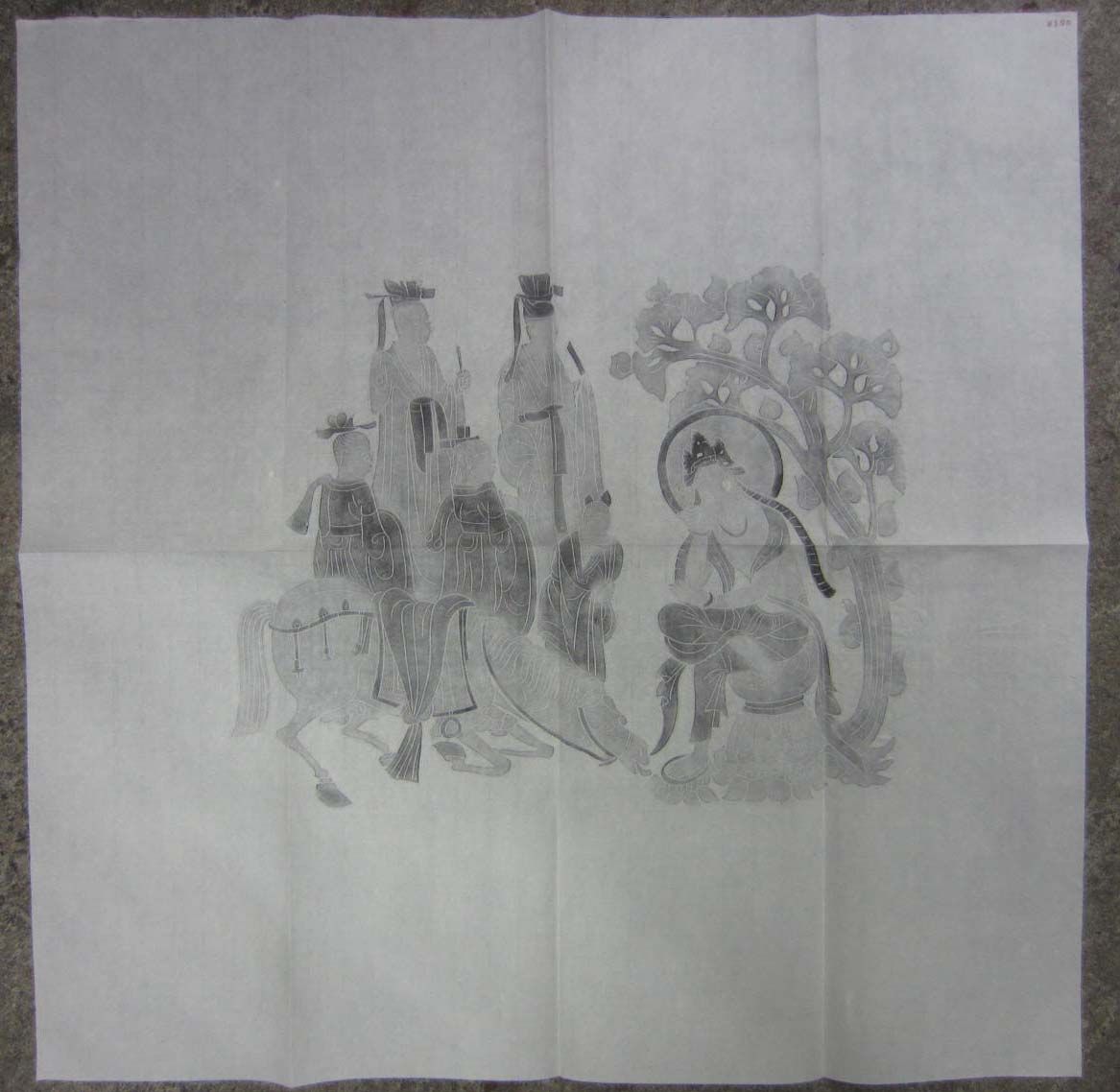 CHINESE ART PAPER RUBBING ON RICE PAPER FROM STONE CARVING