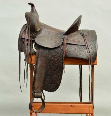 Old Western tooled leather high back saddle by Knox & Tanner Co ...