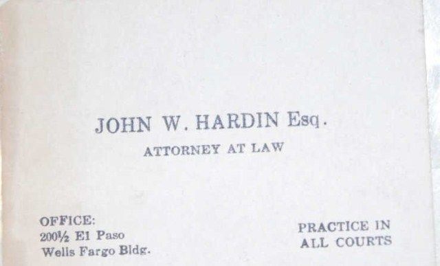 Original business card for famous Western shootist, John Wesley Hardin ...