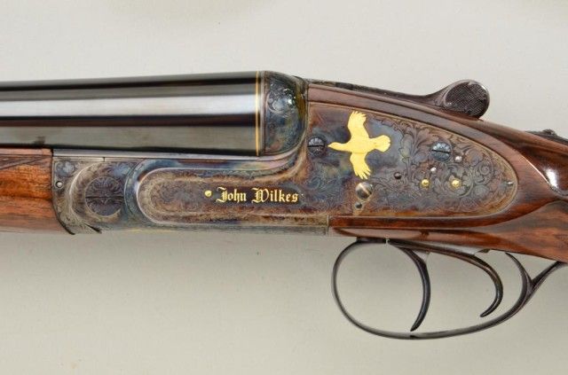 Pair of exhibition quality gold inlaid full side lock double barrel S x ...