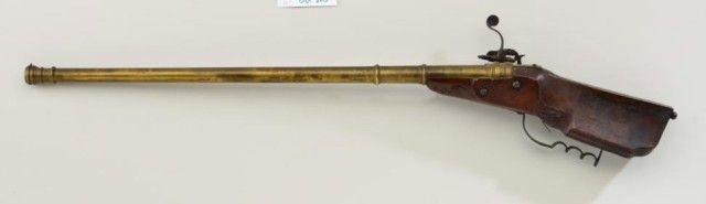 Unusual late Wheelock rifle with brass cannon type barrel and enclosed ...