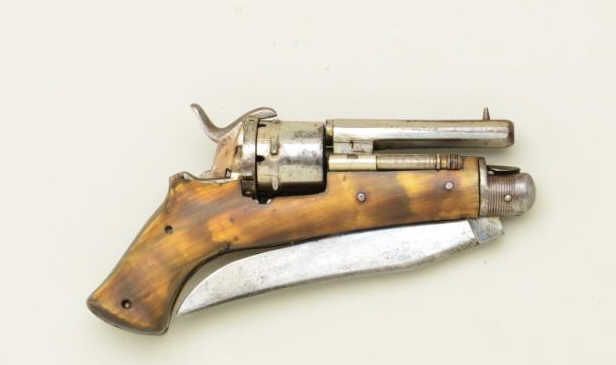 Pin fire revolver with folding knife blade, circa 19th century, 5.5mm ...