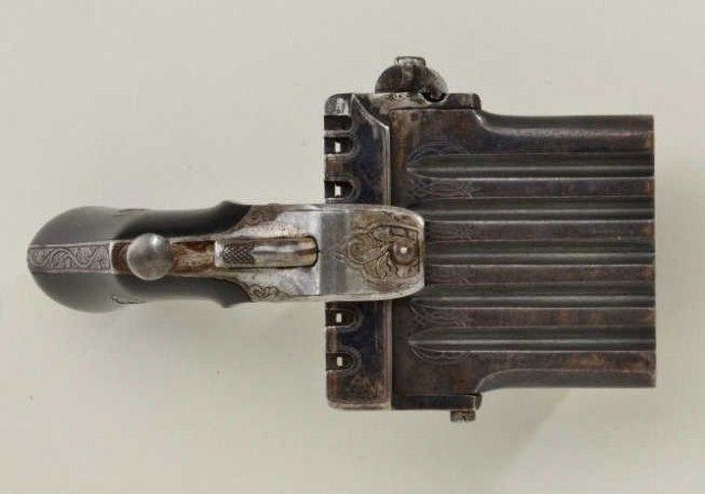 Desirable Harmonica pistol by A. Jarre seven (7) shot pinfire with ...